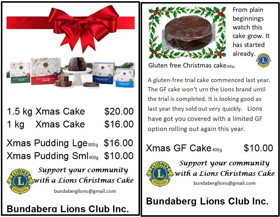 Lions Christmas Cakes or Pudding - Lions District 201Q4